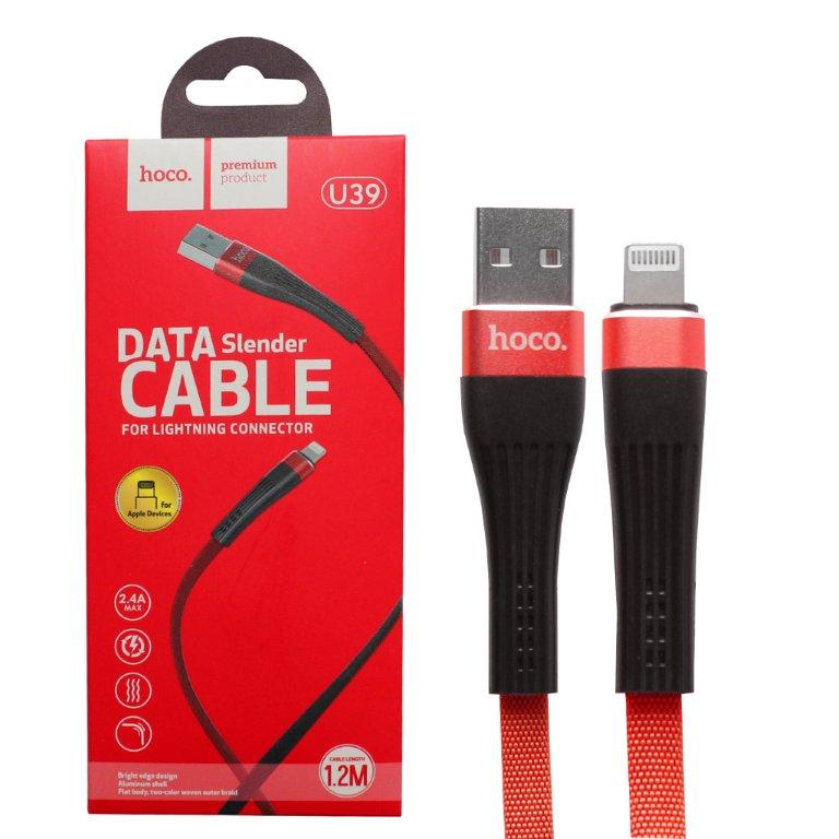Купить кабель usb lightning u39 1.2m hoco черный с красным в СПб
